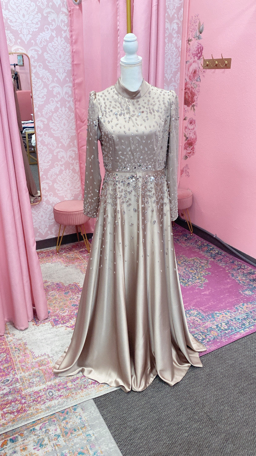 Elegant Turkish Princess Satin Embellished Gown #2 – La Zwina Boutique